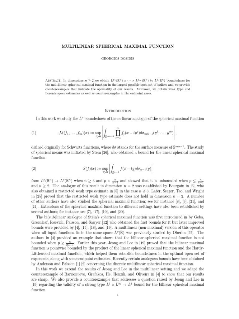 Multilinear Spherical Maximal Function | PDF