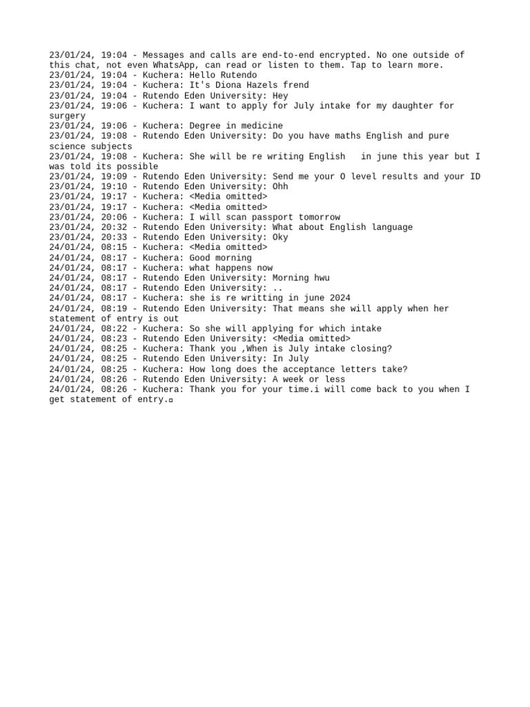 WhatsApp Chat With Rutendo Eden University | PDF