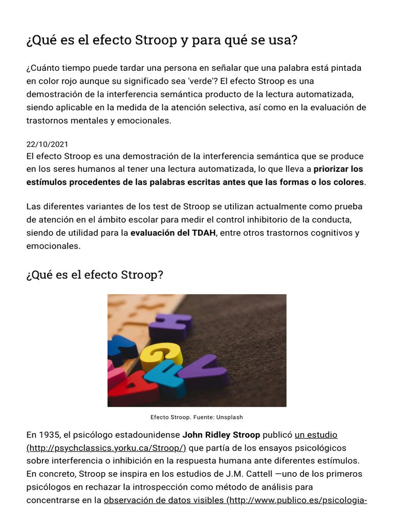 ¿Qué Es El Efecto Stroop y para Qué Se Usa | PDF | Desorden hiperactivo y deficit de atencion ...