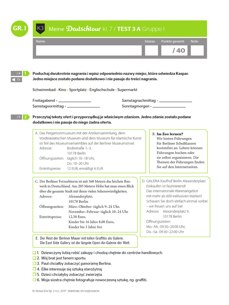 Test 3a Rozdz 3 Grupa I Wersja Standard | PDF