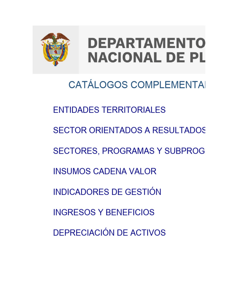 Catalogos Complementarios MGA Web | PDF | Colombia