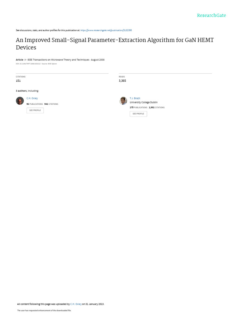 An Improved Small-Signal Parameter-Extraction Algorithm For GaN HEMT Devices | PDF | Field ...