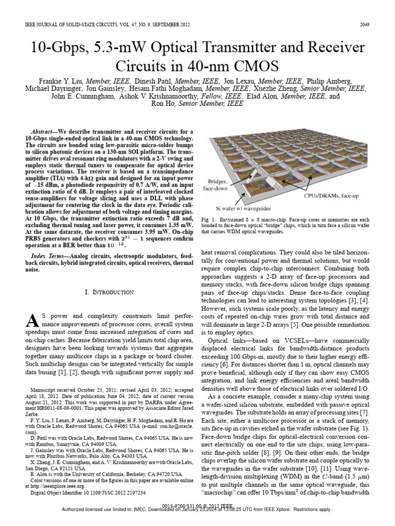 10-Gbps 5.3-MW Optical Transmitter and Receiver Circuits in 40-Nm CMOS | PDF | Amplifier ...