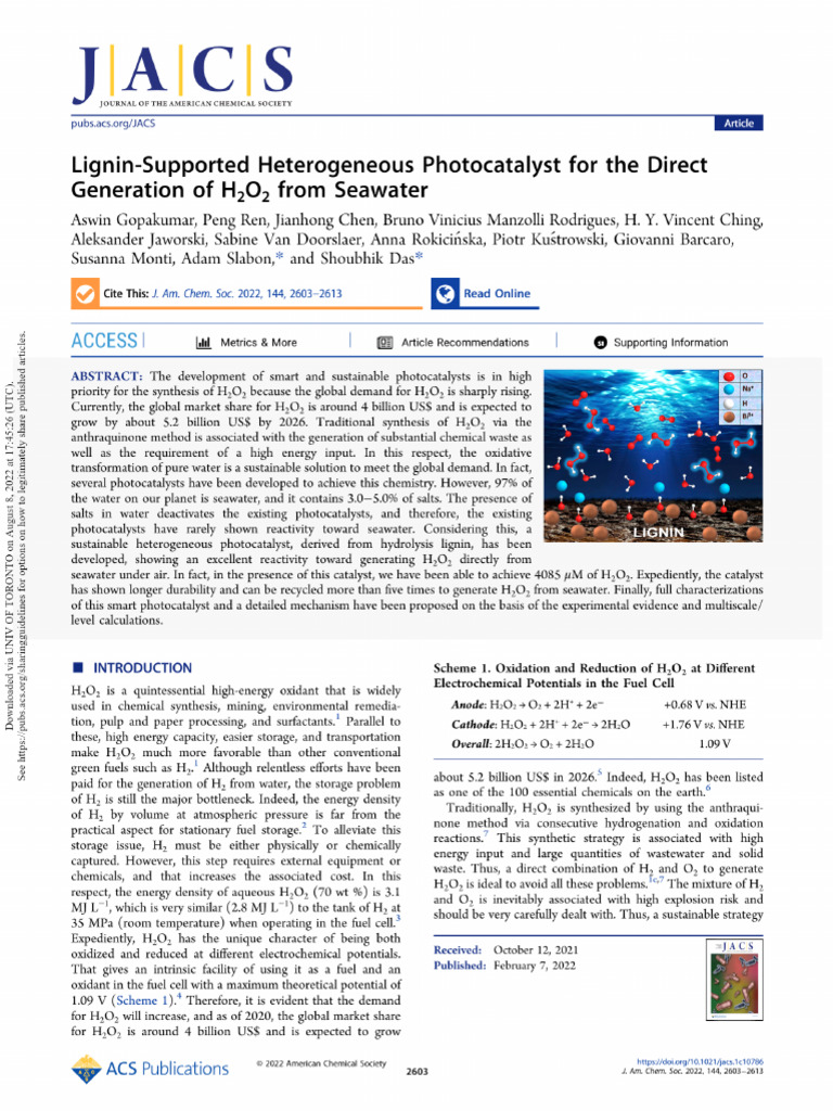Lignin-Supported Heterogeneous Photocatalyst For The Direct Generation ...