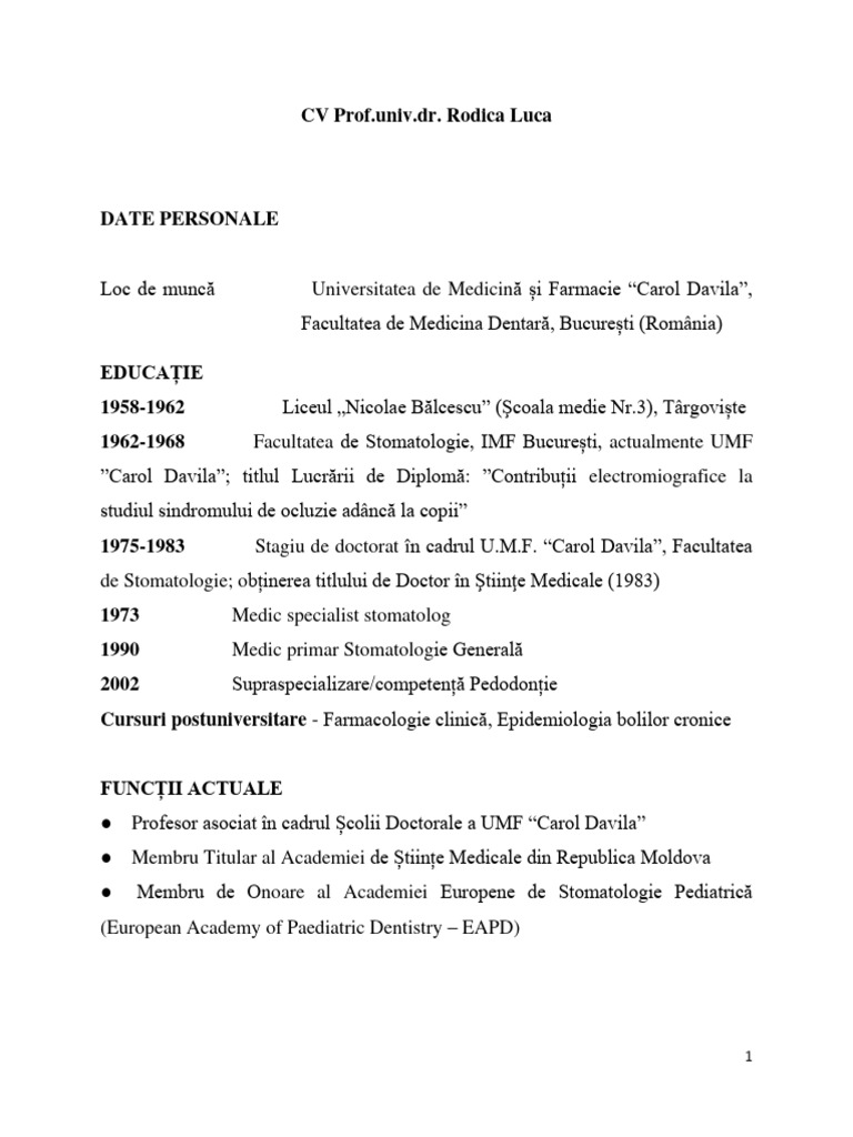 CV Prof. Rodica Luca | PDF