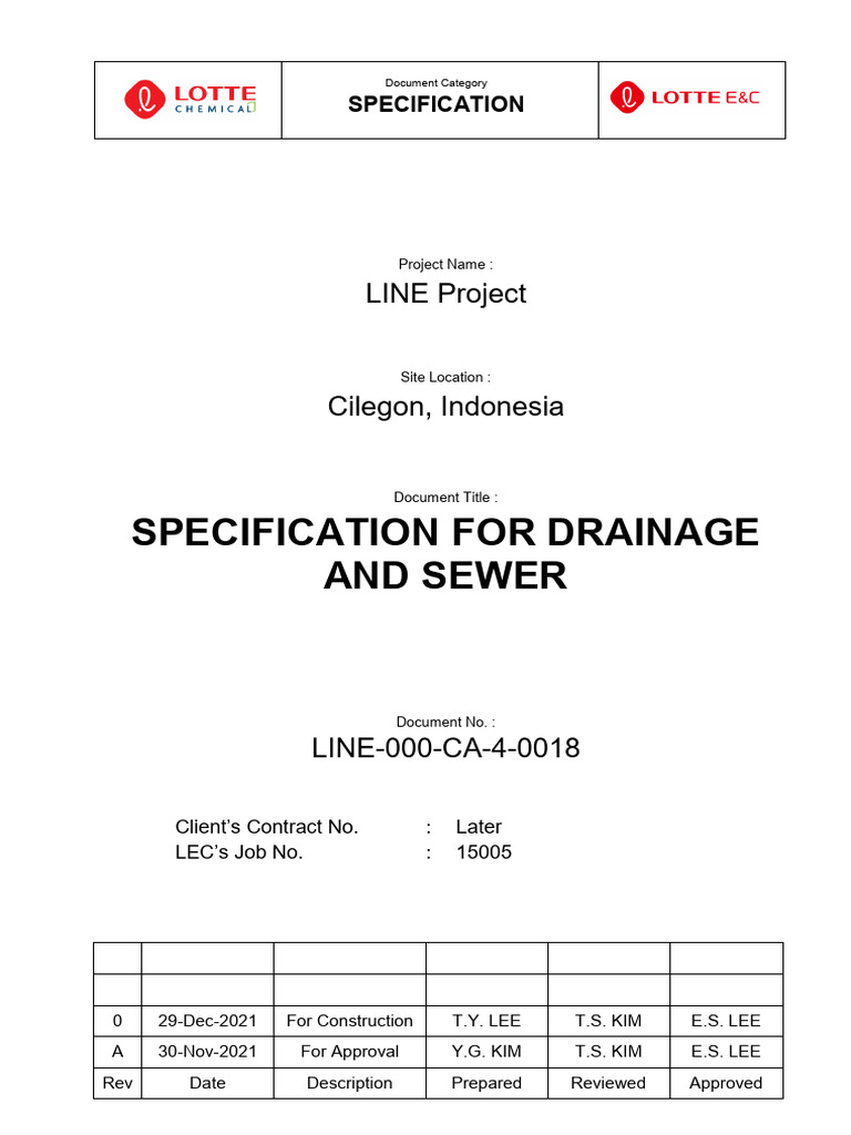 Line-000-Ca-4-0018 - Specification For Drainage and Sewer - Rev. 0 | PDF | Storm Drain ...