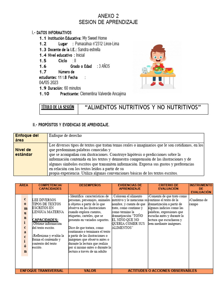 Comunicacion ALIMENTOS NUTRITIVOS Y NO NUTRITIVOS | PDF | Educación de la primera infancia ...