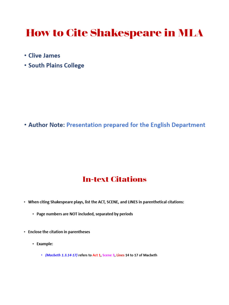 How To Cite Shakespeare in MLA | PDF