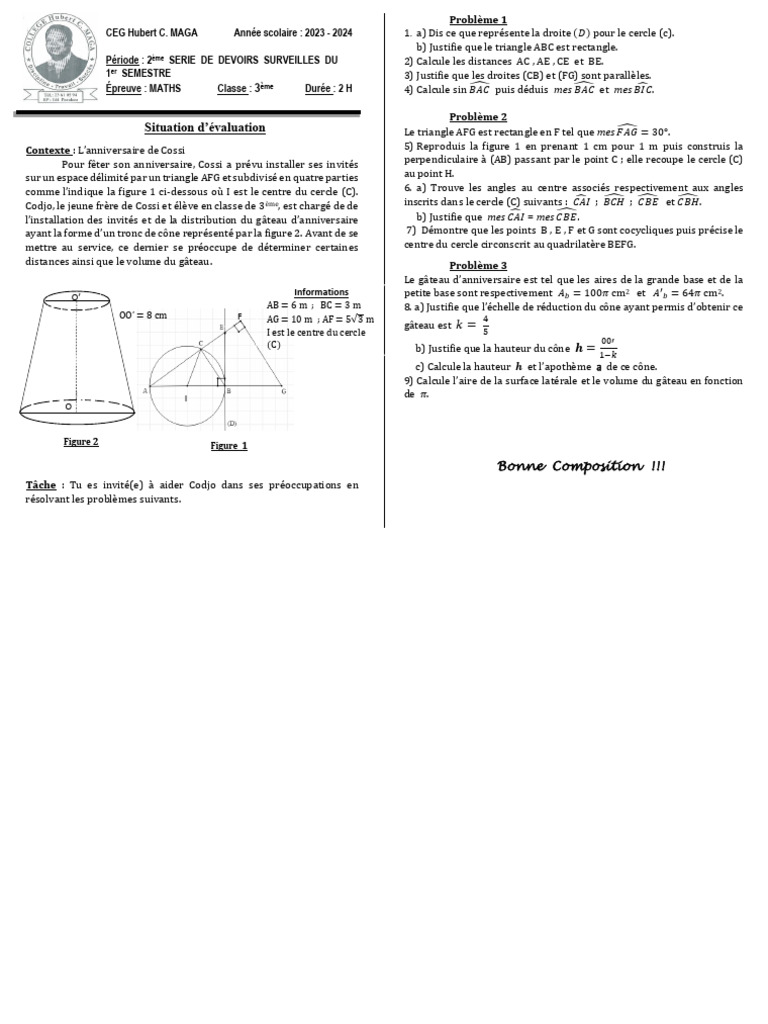 DEVOIR 2 - MATHS 3ème | PDF