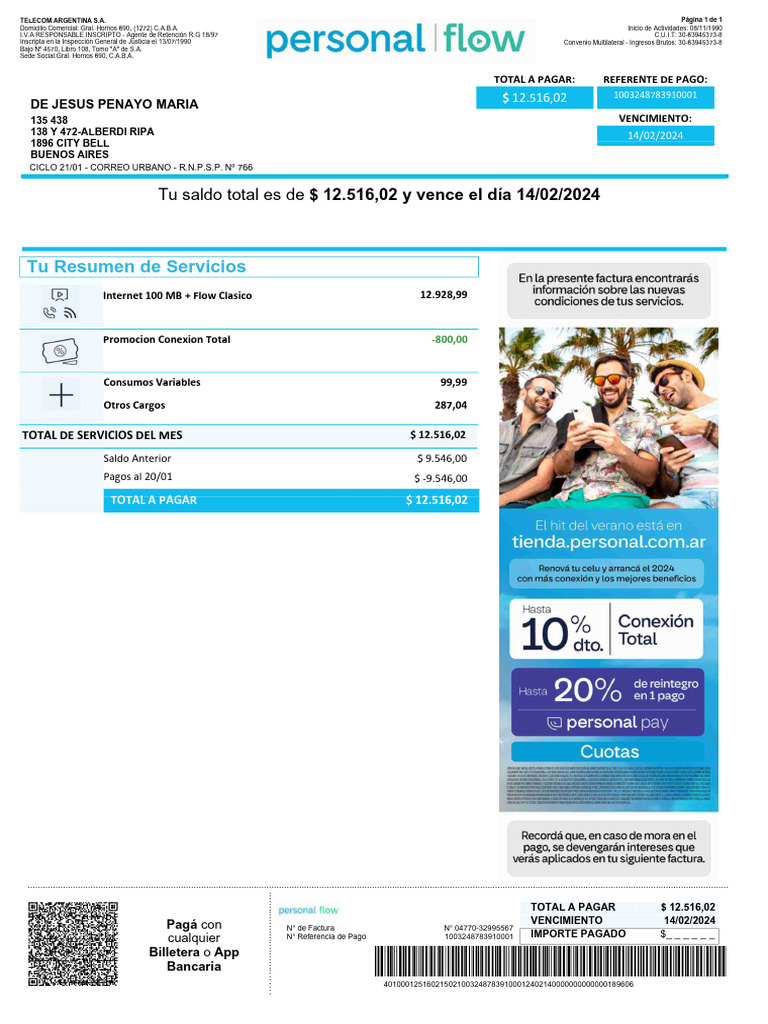 Factura de Telecom: Total a Pagar | PDF | Argentina | Buenos Aires