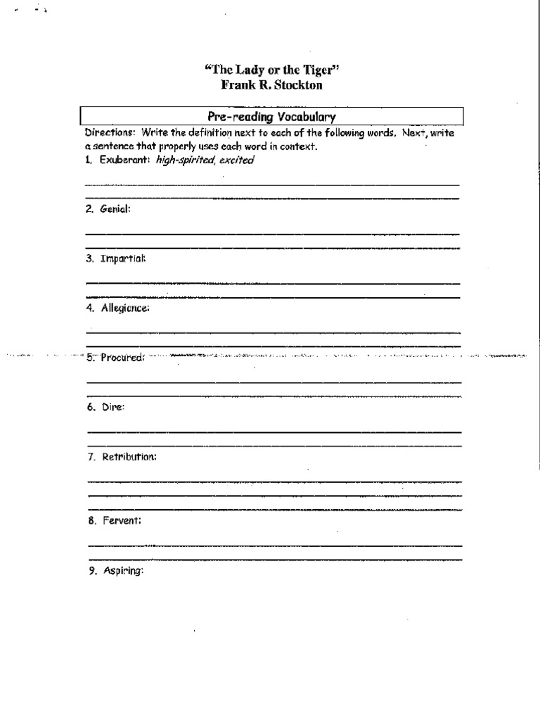 Activities for "The Lady or the Tiger" | PDF | General Fiction