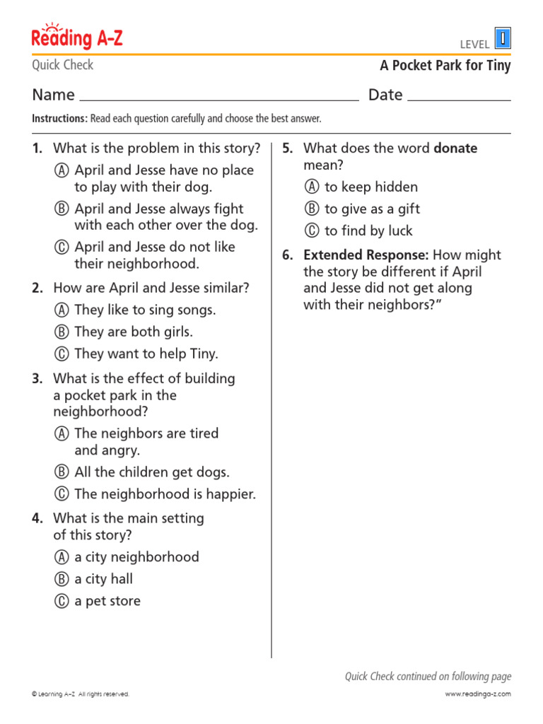 Quick Check: A Pocket Park for Tiny | PDF