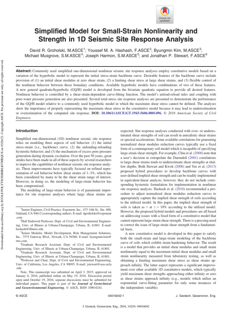 Hashash - Simplified Model For Small-Strain Nonlinearity 1D | PDF