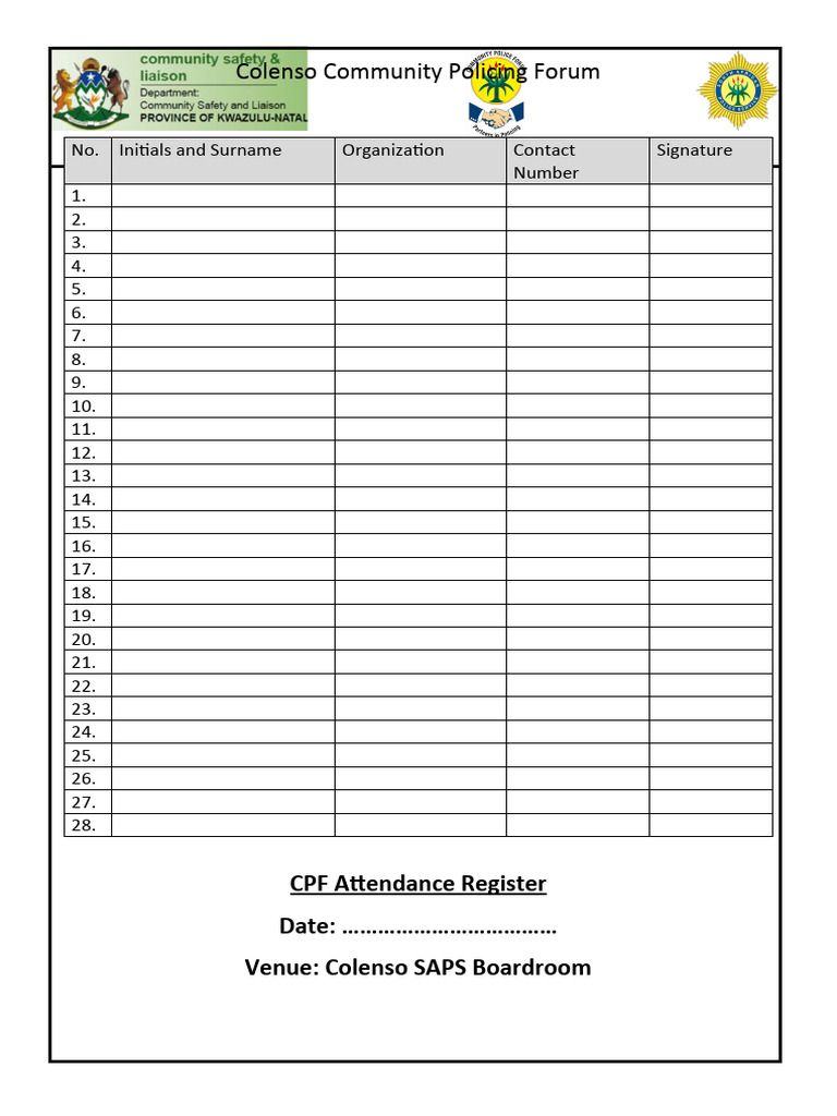 Colenso CPF Attendance Register | PDF | Games & Activities