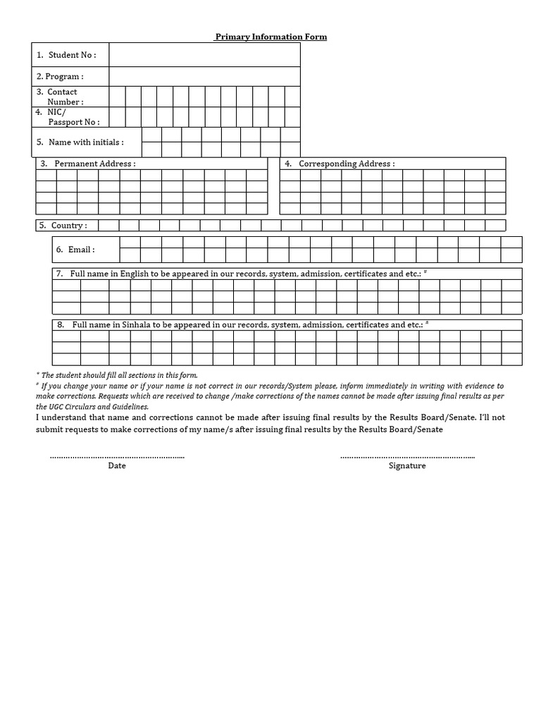 Primary Information Form | PDF