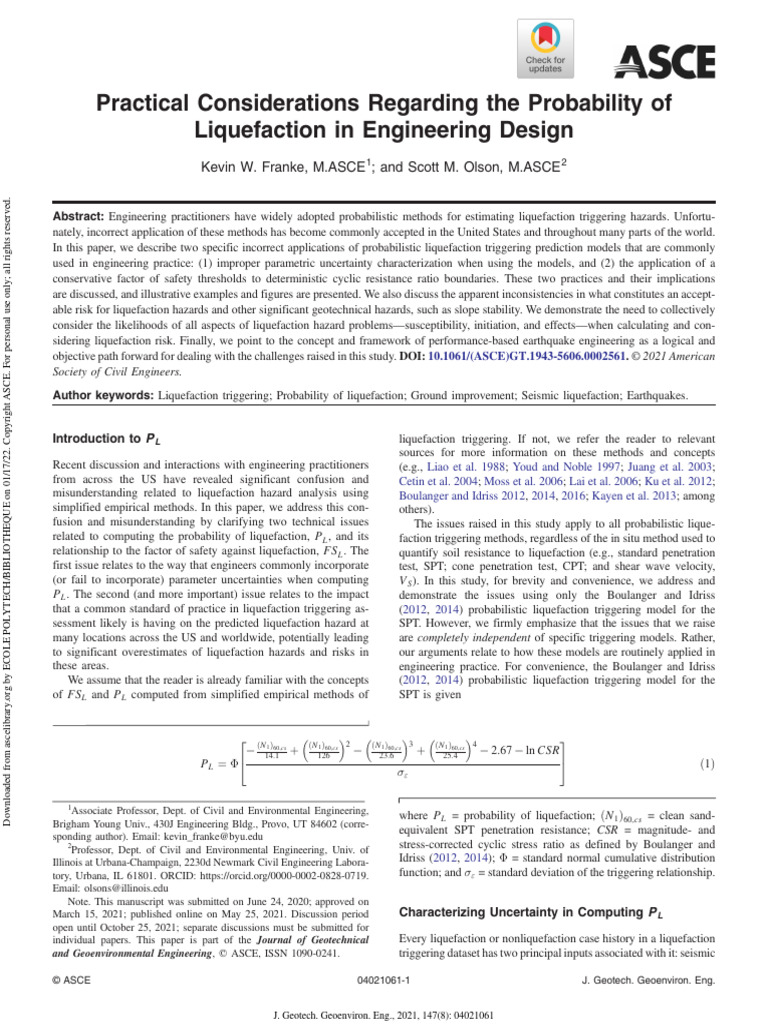 Franke Et Olson (2021) - Liquefaction Triggering | PDF | Uncertainty | Science