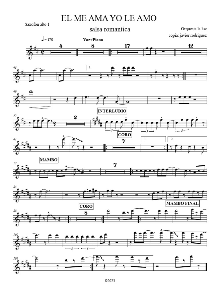 EL ME AMA YO LE AMO - Saxofón Alto 1 | PDF