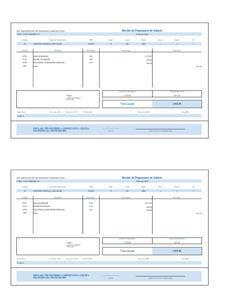 Modelo Contra Cheques | PDF