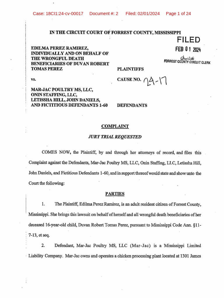 Duvan Perez's Family's Complaint | PDF