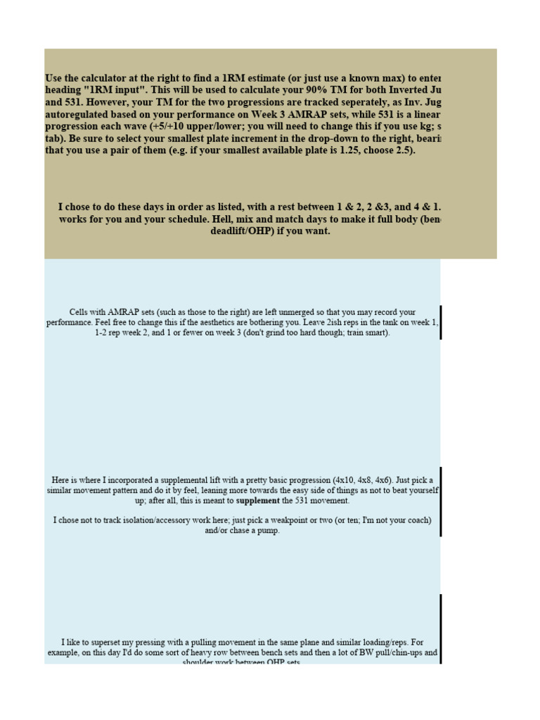 Inverted Juggernaut Method + 5 - 3 - 1 Spreadsheet DR Workout | PDF