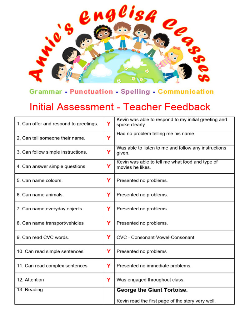 Initial Assessment For New Students | Download Free PDF | Cognitive ...