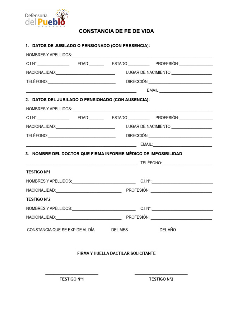 Constancia De Fe De Vida Pdf