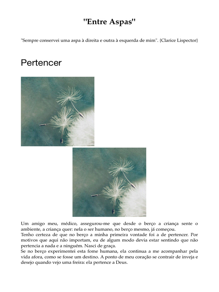 Pertencer - "Entre Aspas" | PDF