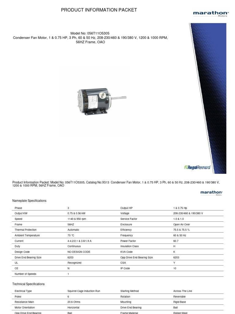 Marathon Condenser Fan Motor Specs | PDF