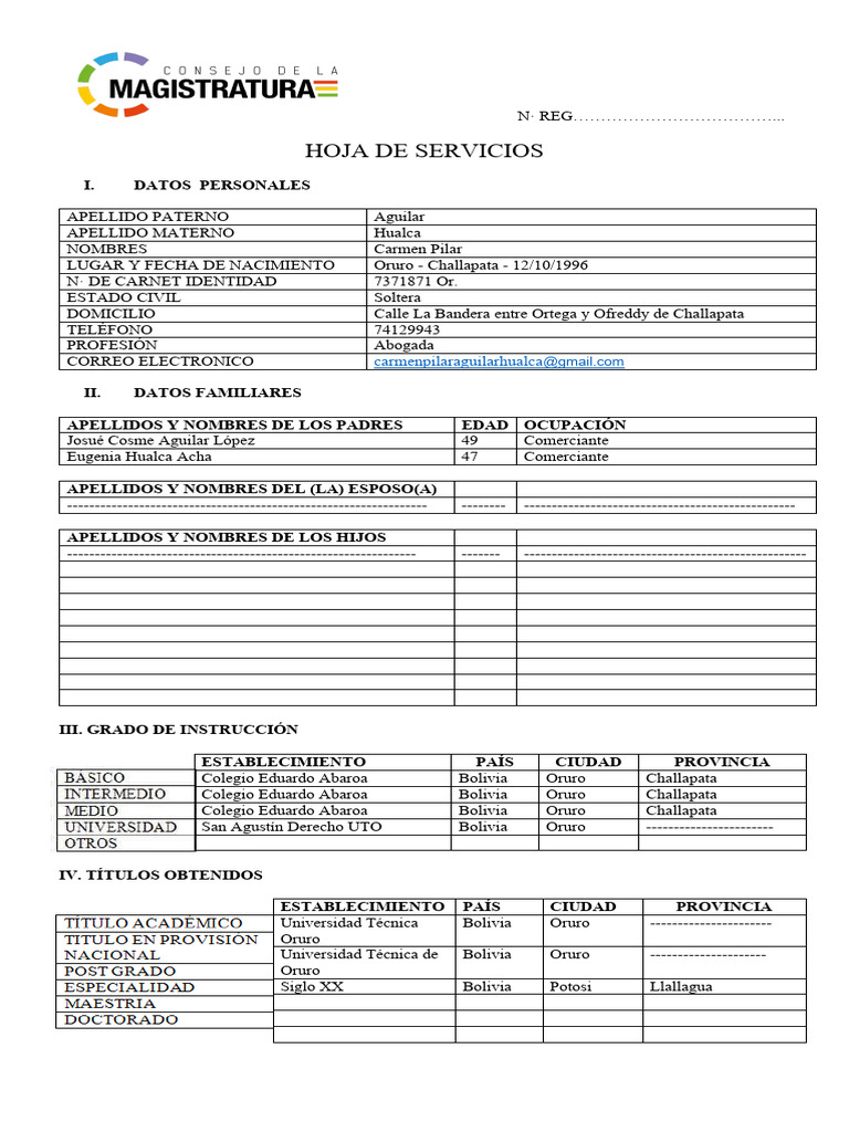 Hoja Servicios 1 Carmen | PDF
