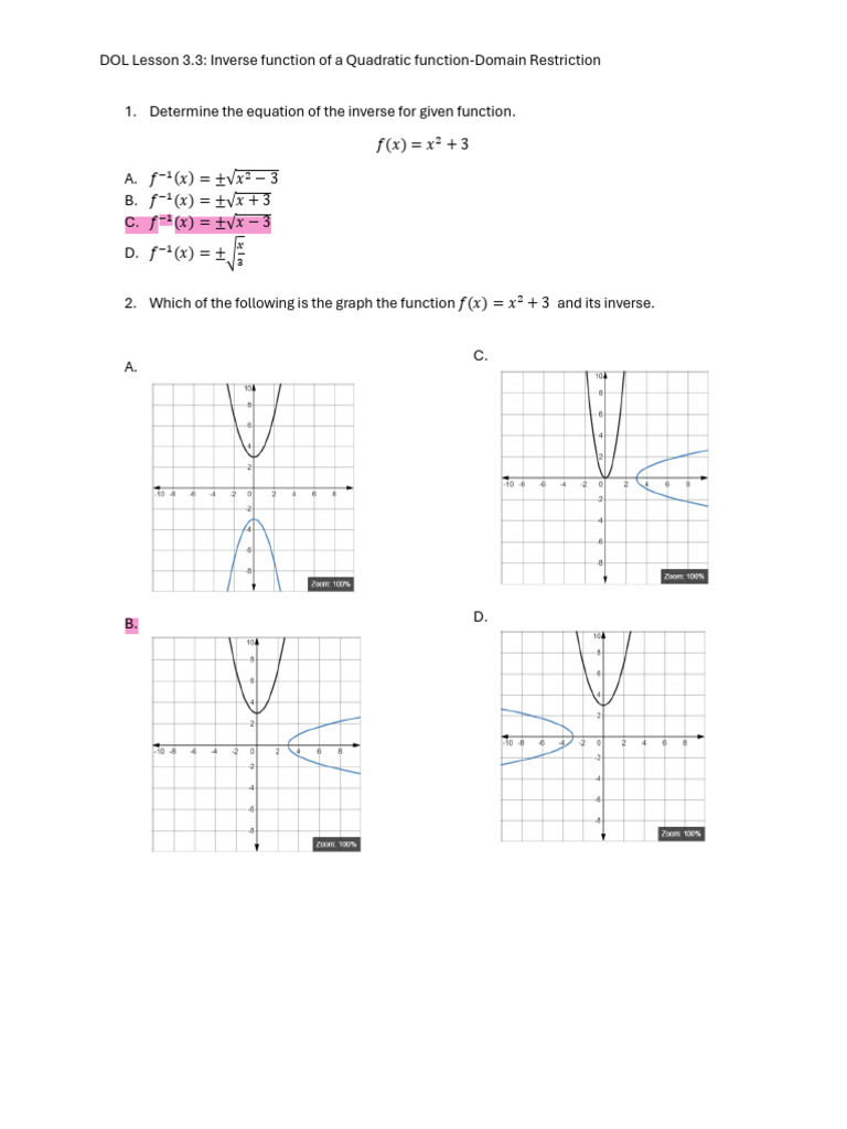 Inverse Function D 1-1 Done | PDF | Teaching Methods & Materials
