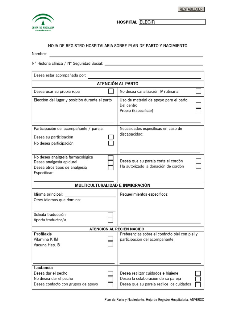 Hoja Registro Plan Parto | PDF