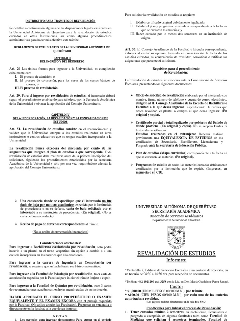 Folleto de Revalidacion | PDF | Titulo academico