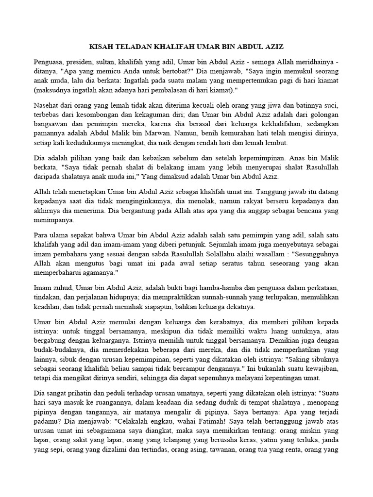 Kisah Teladan Khalifah Umar Bin Abdul Aziz | PDF