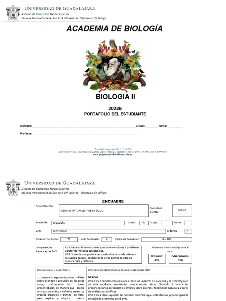 Portafolio Del Alumno - BIOLOGIA II 2023B | PDF | Entorno natural | Evaluación