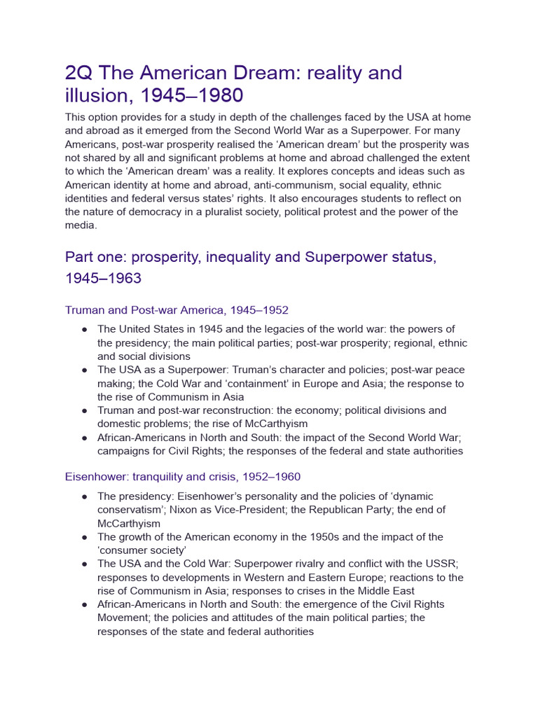 2Q The American Dream - Reality and Illusion, 1945-1980 | PDF | Politics