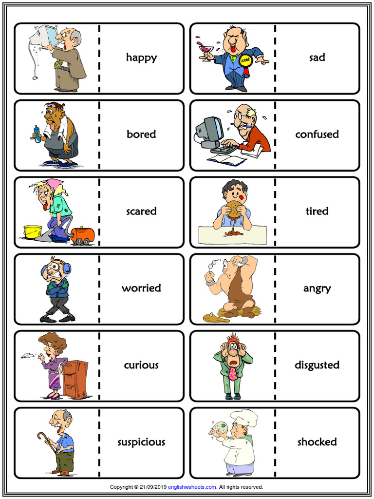 Feelings Emotions Vocabulary Esl Printable Dominoes Game For Kids | PDF