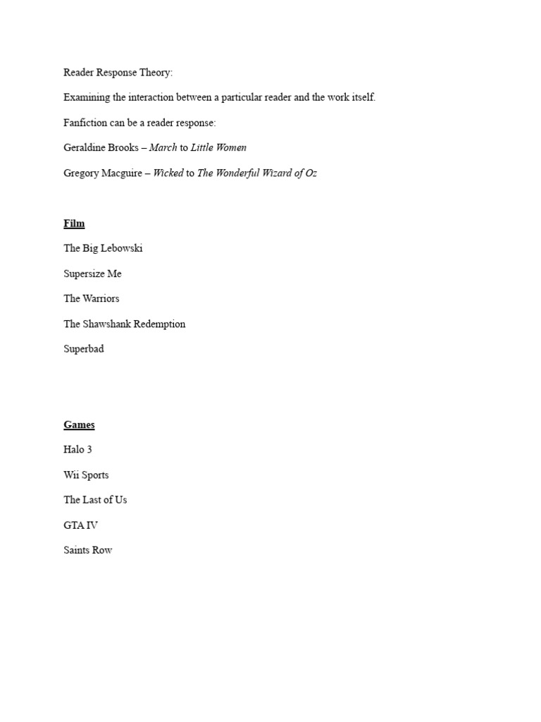 Reader Response Theory in Media Analysis | PDF | General Fiction