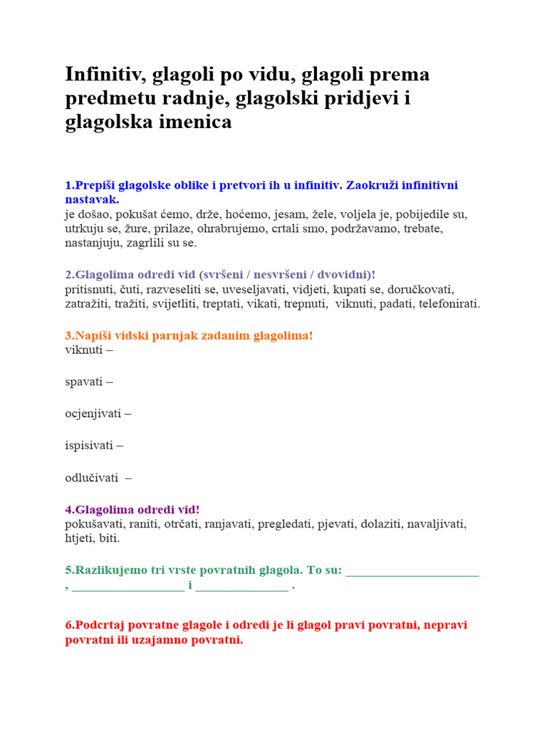 Glagoli Po Vidu, Predmetu Radnje, Gl. Pridjev Radni Trpni, Gl. Imenica ...