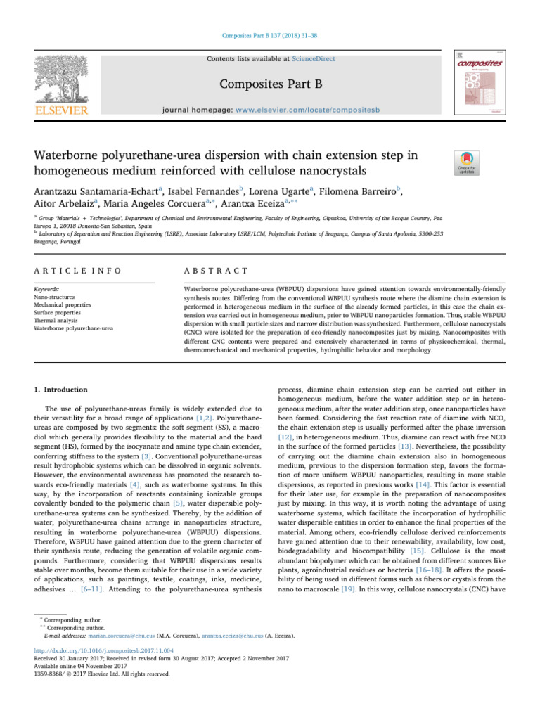 Waterbone Polyurethane-Urea Dispersions With Chain Extension Step in ...