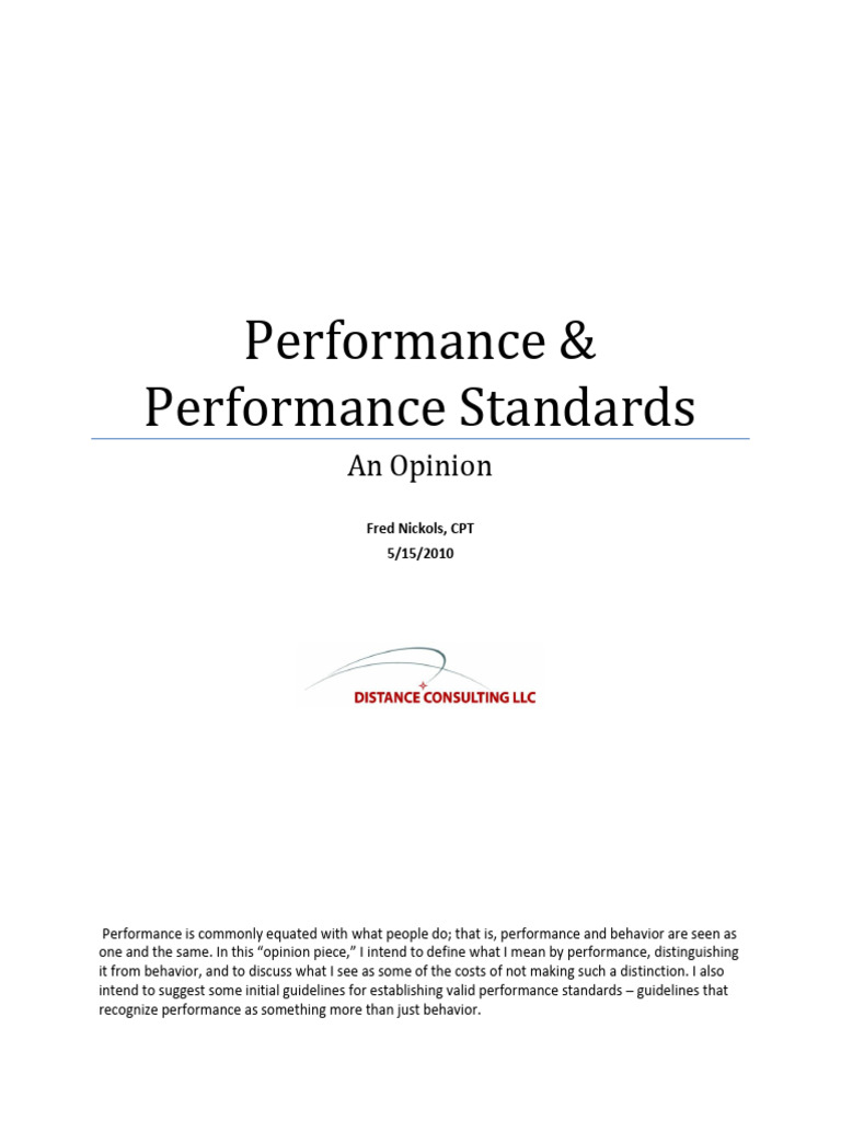 Performance and Performance Standards | PDF