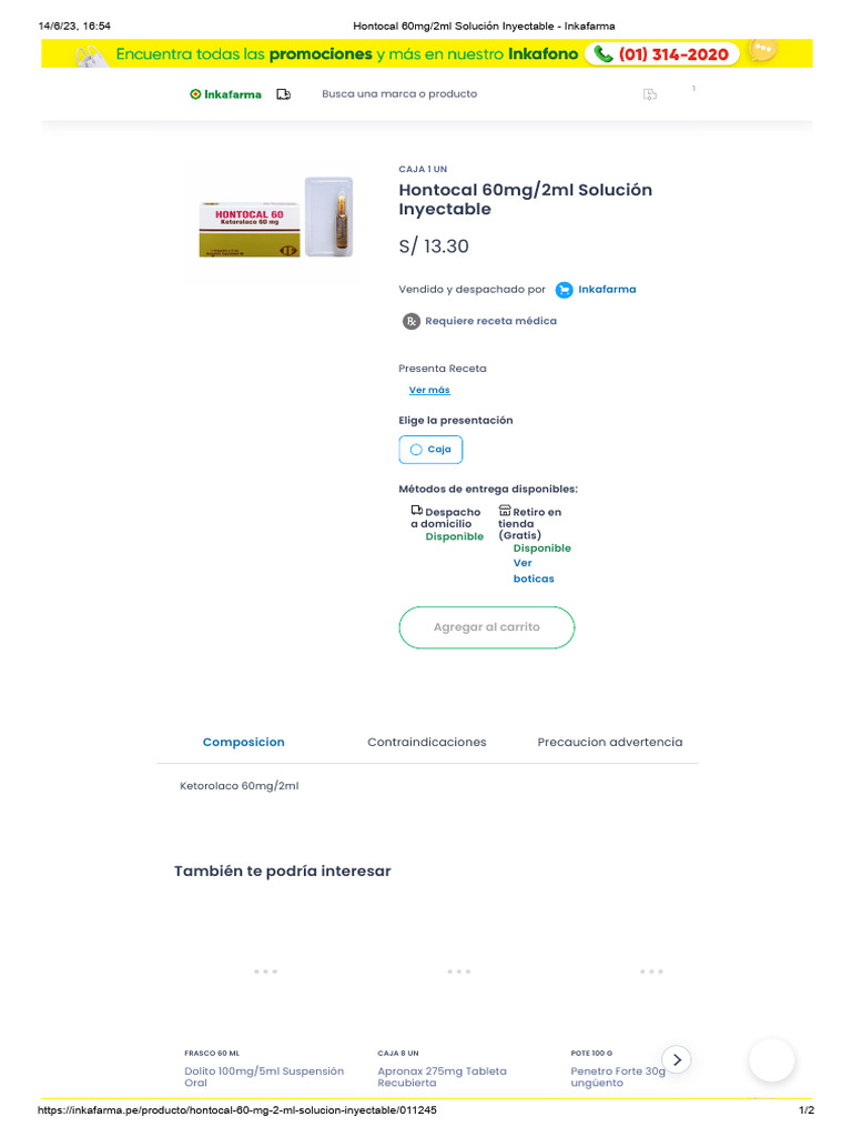 Hontocal 60mg - 2ml Solución Inyectable - Inkafarma | PDF ...