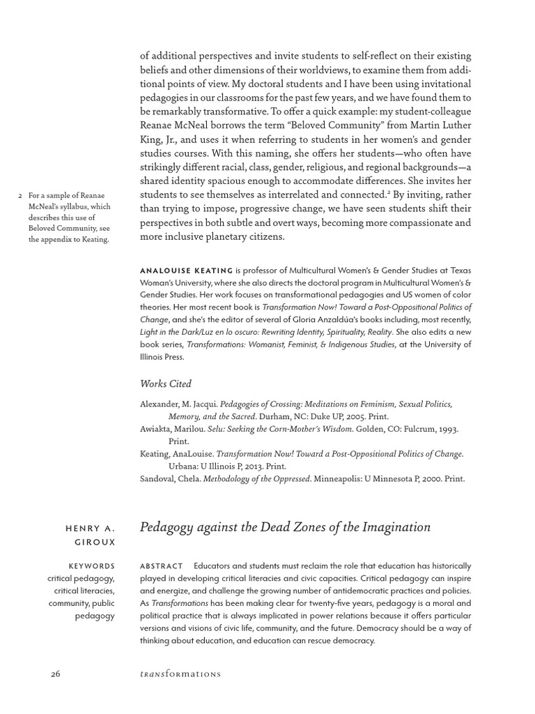 Pedagogy Against The Dead Zones of The Imagination | PDF | Pedagogy