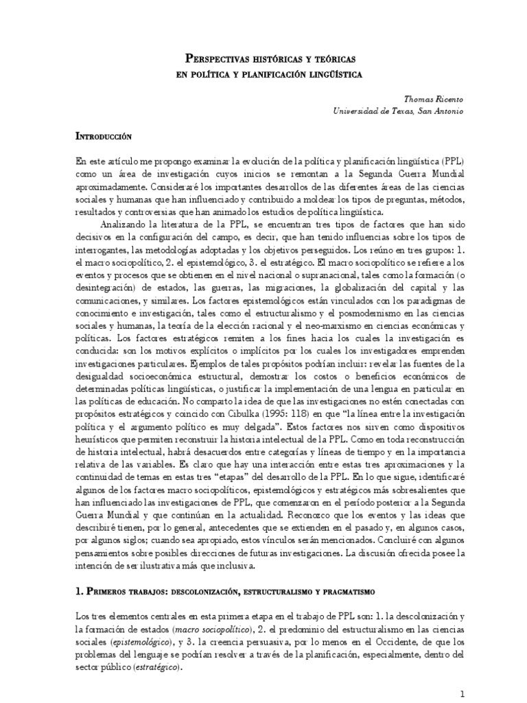 Ricento Planificación4 | PDF | Lingüística | Sociolingüística