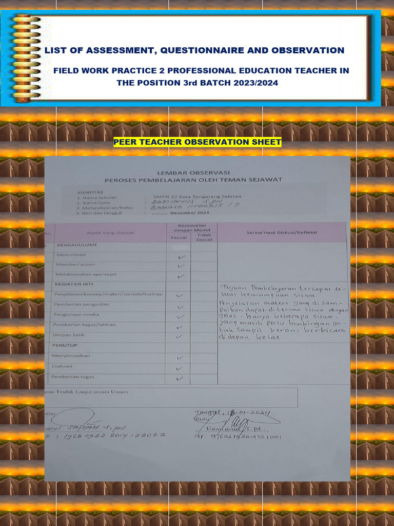 List of Assessment, Questionnaire and Observation PPL 2 PPG | PDF