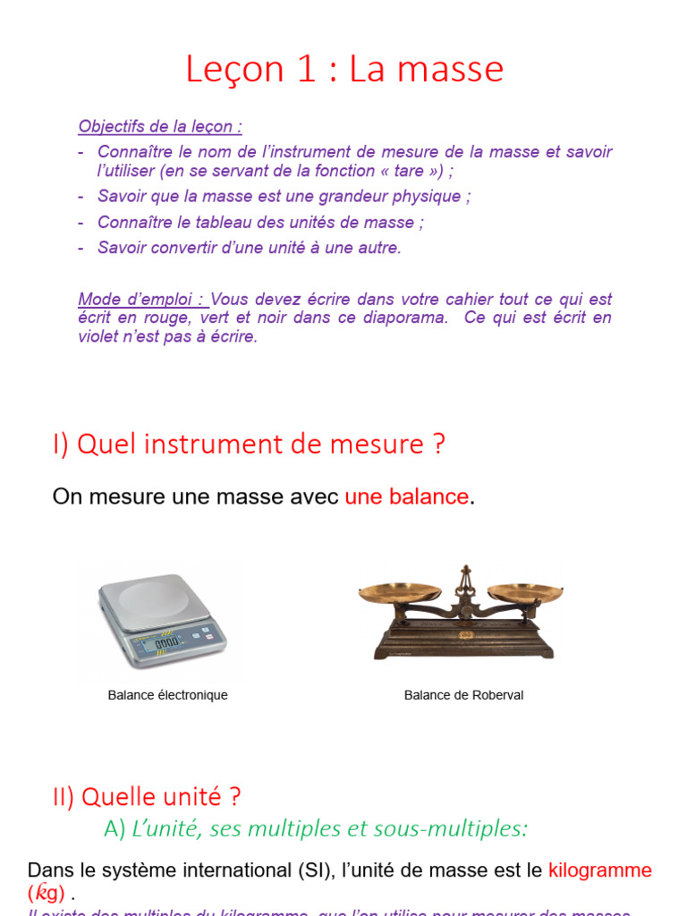 Instrument et unité de mesure de la masse | PDF | Méthodes et ...