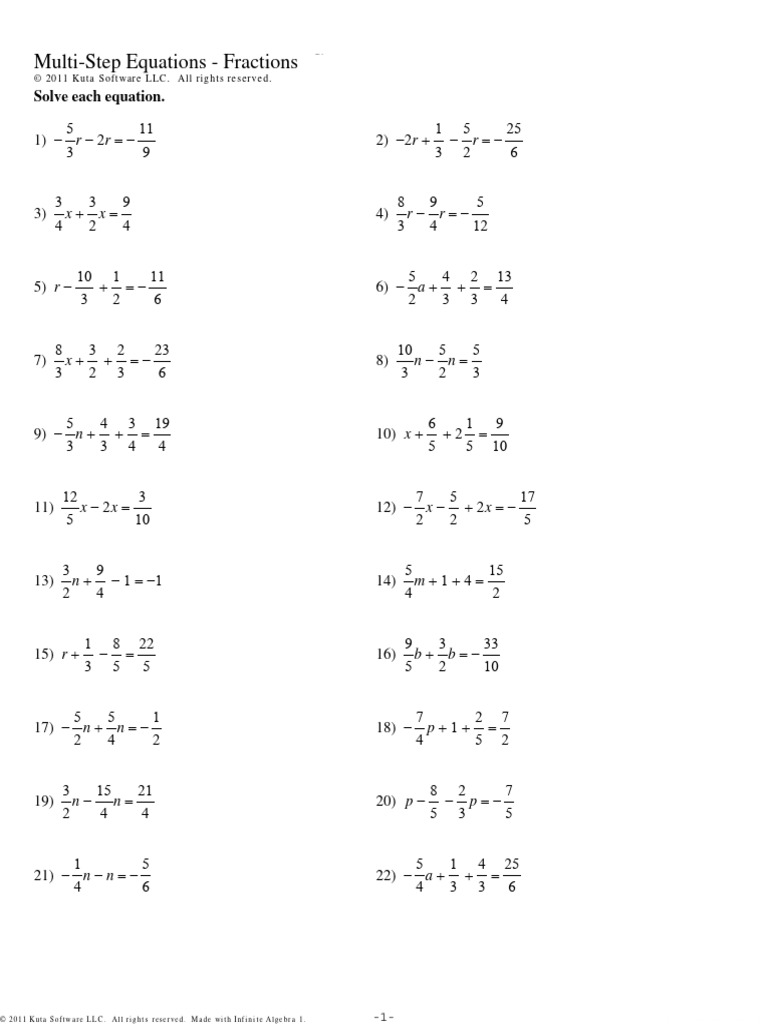 Multi-Step Equations - Fractions | PDF