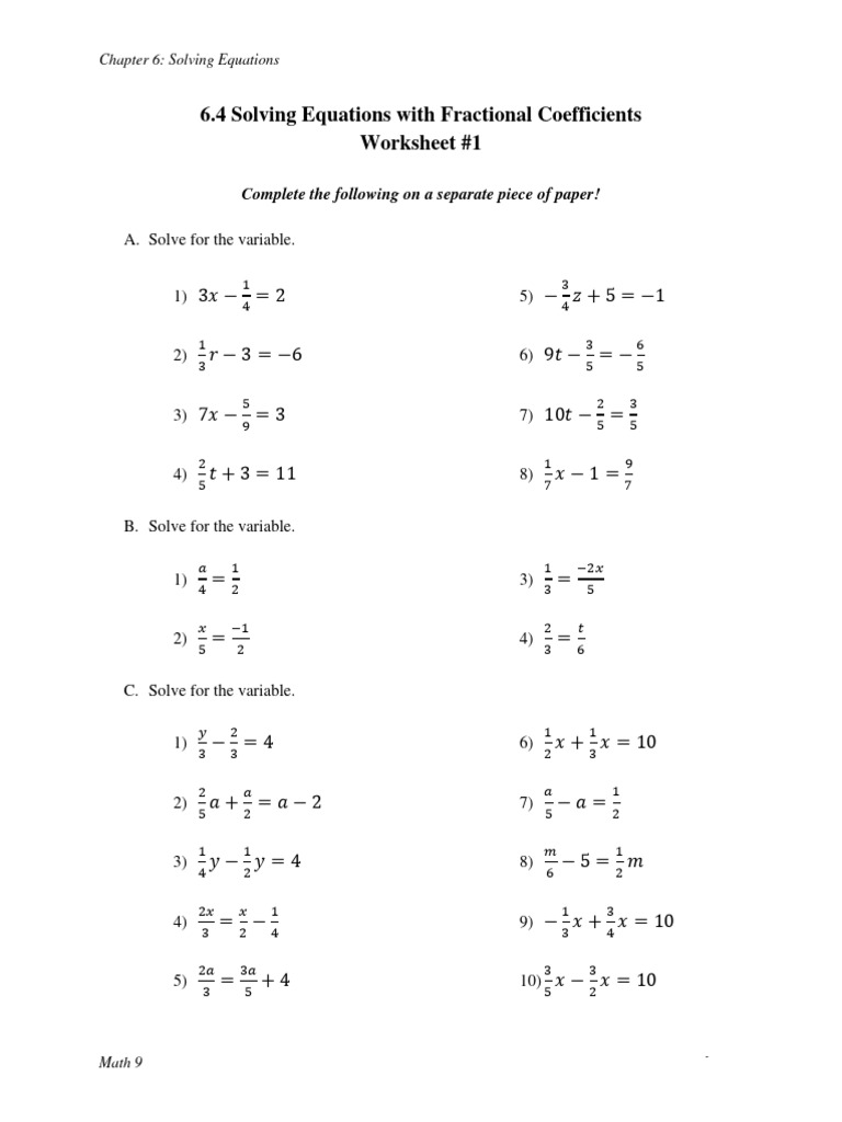 Solving Equations With Fractional Coefficients | PDF