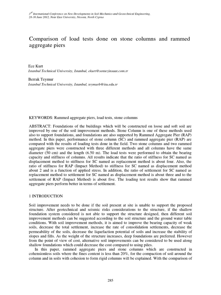 Comparison of Load Tests Done On Stone Columns and Rammed | Download ...
