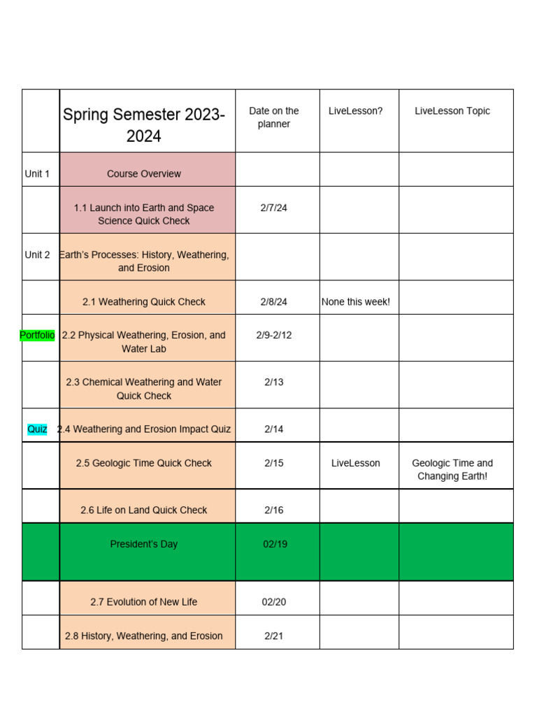 Es Spring Semester 2023-2024 Schedule | PDF
