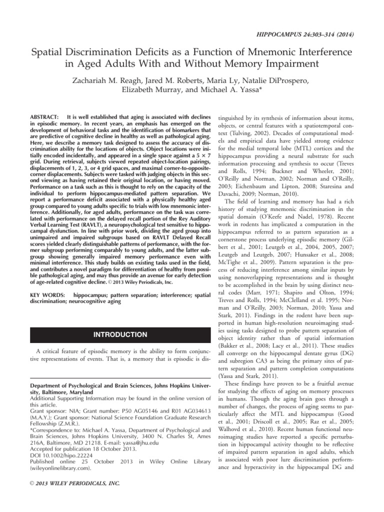Hippocampus - 2013 - Reagh - Spatial Discrimination Deficits As A ...